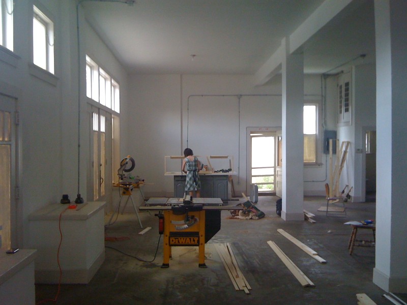 Artist Heather Rowe working at the Masonic – Ballroom Marfa